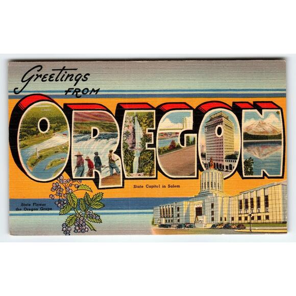 Postcard | Office | Vintage Oregon Linen Postcard State Capitol Salem ...